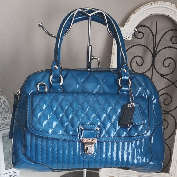 Coach | Bags | Coach Poppy Teal Liquid Quilted Patent Leather Liquid ...